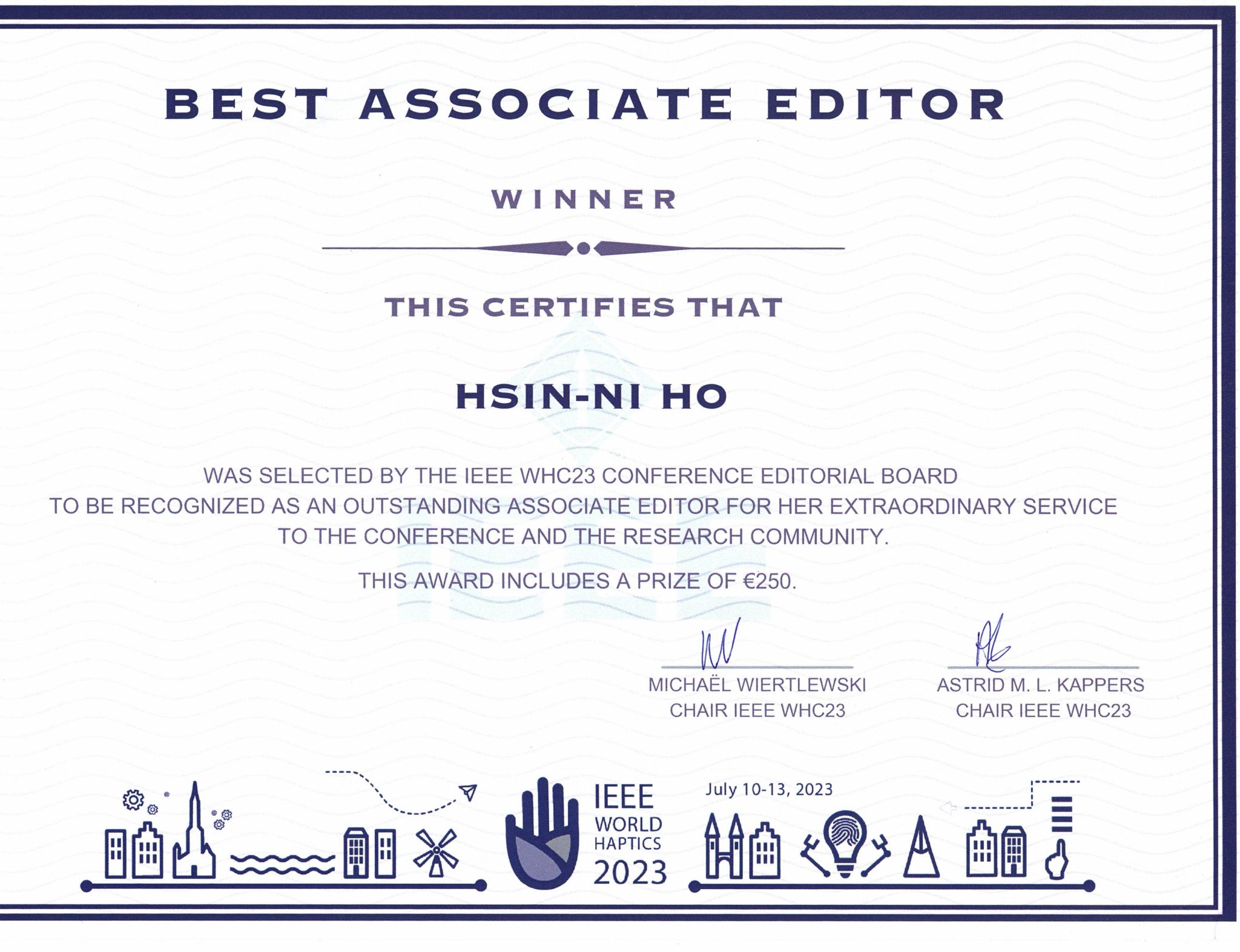 Associate Professor Hsin-Ni Ho received “Best Associate Editor Award ...